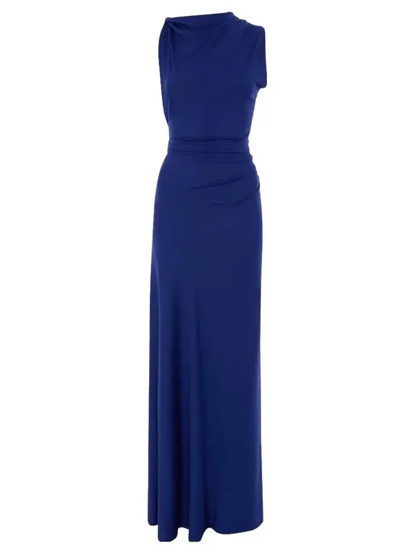 Victoria Beckham Asymmetrical Neckline Draped Maxi Dress - Blue