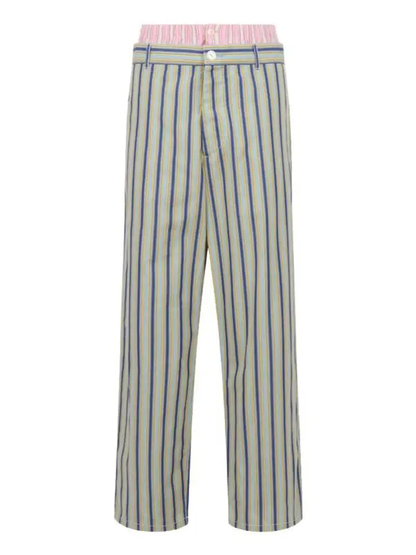 Marni Striped Poplin Trousers With Trompe-l'œil Effect - Green