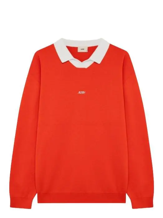 AUTRY Contrast Collar Logo Polo Shirt - Red