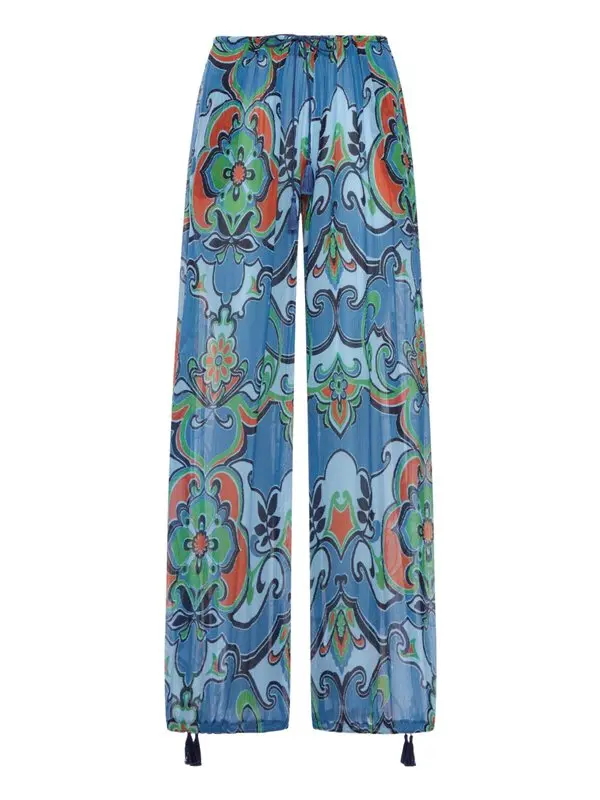 Etro Wide-leg Trousers With Floral Motif And Tassel Details - Multi