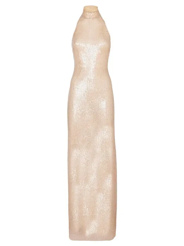 Raquel Diniz Sequin Embellished Maxi Dress - Nude
