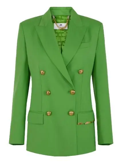 Elisabetta Franchi Double-breasted Jacket With Military-inspired Buttons - Aloe
