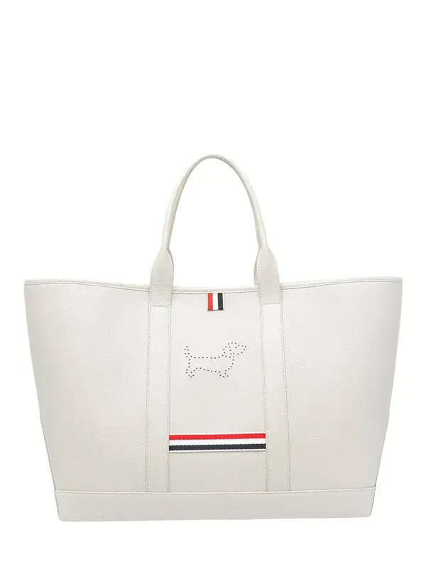 Thom Browne 3-bar Striped Tote Bag - White