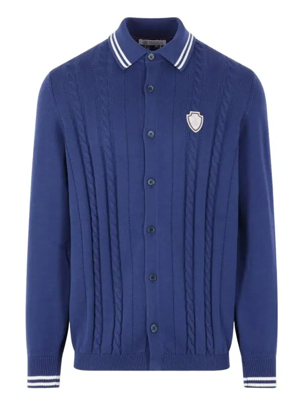 Brunello Cucinelli Long Sleeve Cardigan With Heraldic Appliqu - Blue