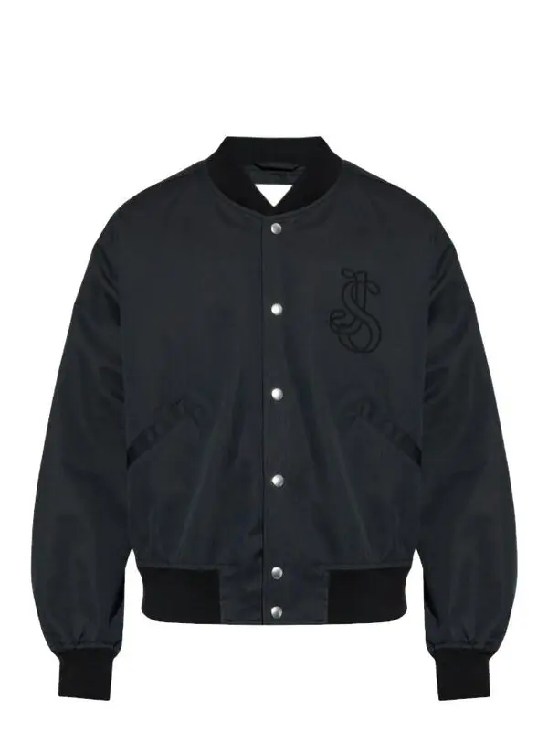 JIL SANDER Long Sleeve Embroidered Bomber Jacket - Black
