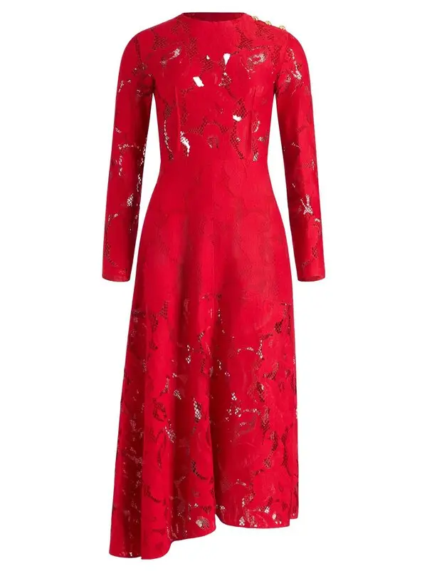 PATOU Lace Long Sleeve Midi Dress - Babylon Red