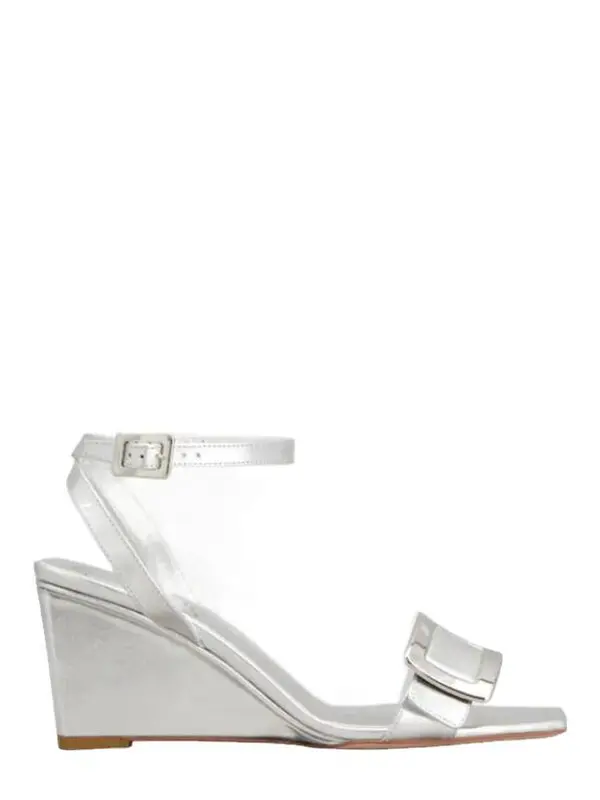 ROGER VIVIER Belle Buckle Wedge Sandals - Silver
