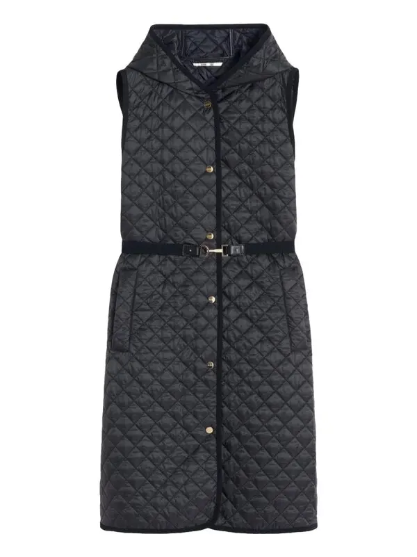 Max Mara Hooded Diamond Quilted Gilet With Belt - Black