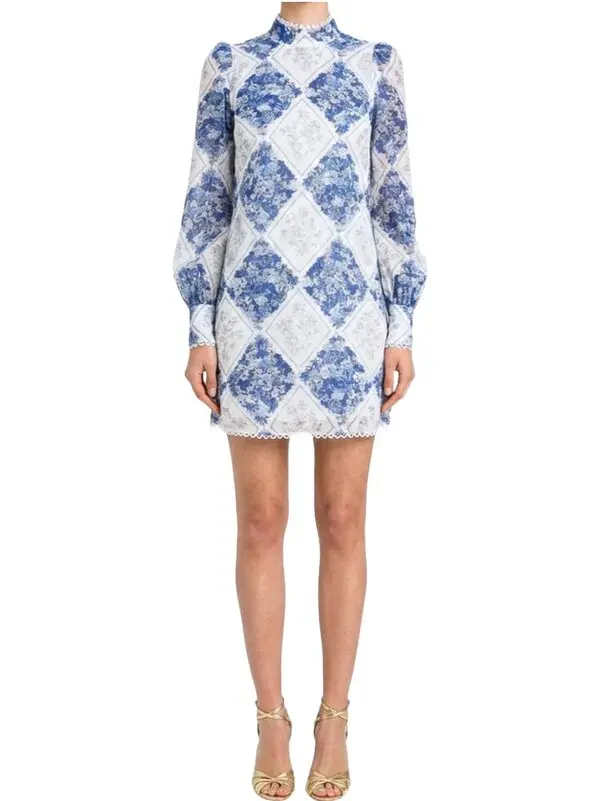 TWINSET Long Sleeve Floral Detail Mini Dress - Multicolor