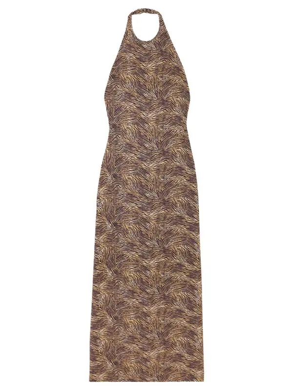 Tove Colette Zebra Print Halterneck Midi Dress - Brown