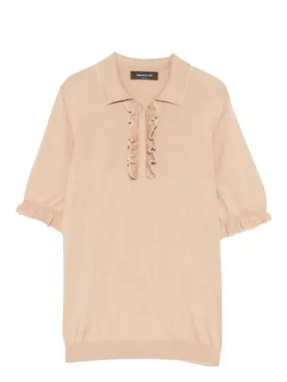 Fabiana Filippi Ruffled Knit Polo Top - Nude