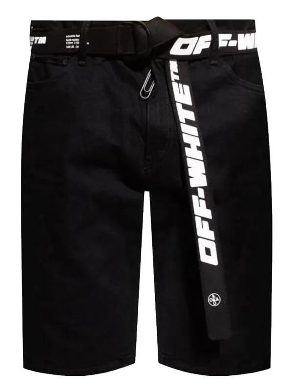 Off-White Belted Denim Shorts - Black