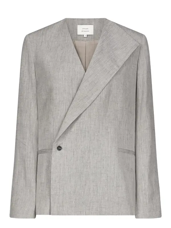Loulou De Saison Asymmetric Mélange Linen And Cotton Blend Blazer - Grey Melange