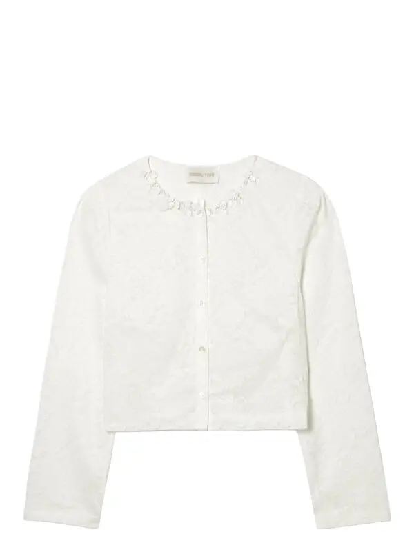 SHUSHU/TONG Embellished Cropped Lace Top - White
