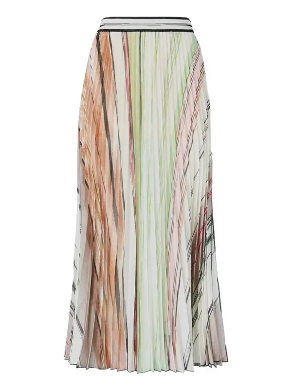 Missoni Flame Space Dye Stripe Pleated Midi Skirt - Green  Brown