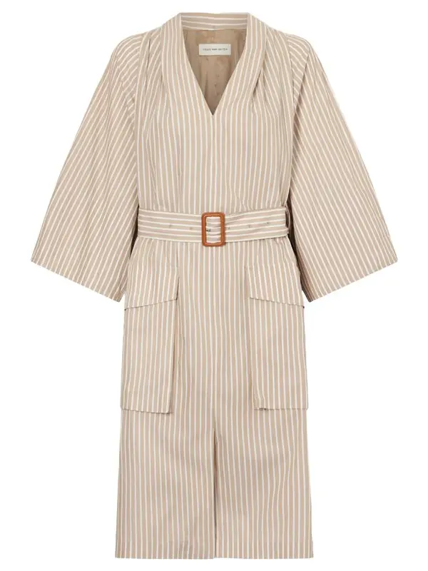 Dries Van Noten Striped Cotton Belted Midi Dress - Beige