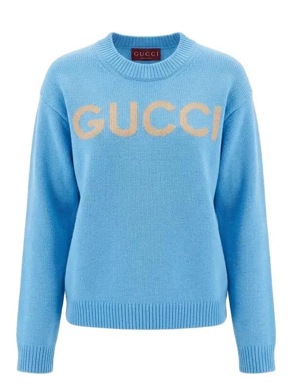 Gucci Intarsia Wool Crewneck Sweater - Light Blue