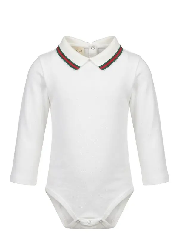 Gucci Long Sleeve Bodysuit With Striped Collar - White