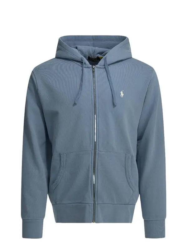 Polo Ralph Lauren Logo Embroidered Zip-up Hoodie - Blue