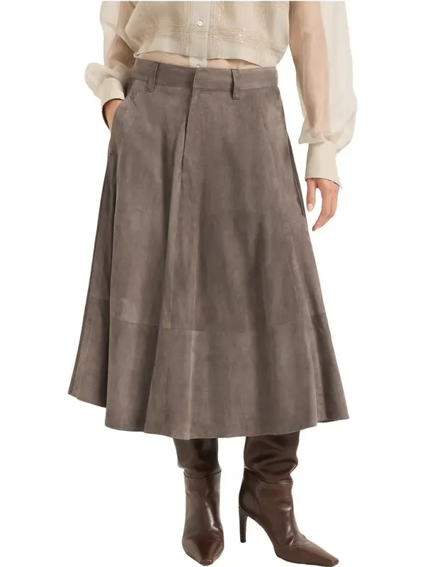 Brunello Cucinelli Suede Midi Skirt - Brown