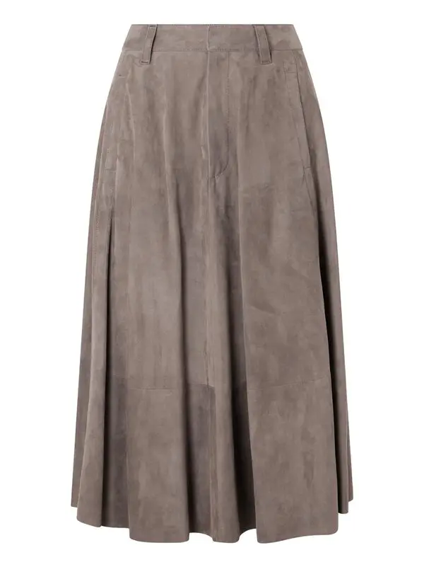 Brunello Cucinelli Suede Midi Skirt - Gray