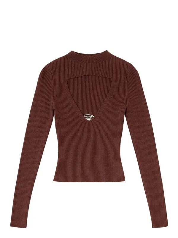 DIESEL® Oval-d Plaque Cut-out Knitted Jumper - Brown