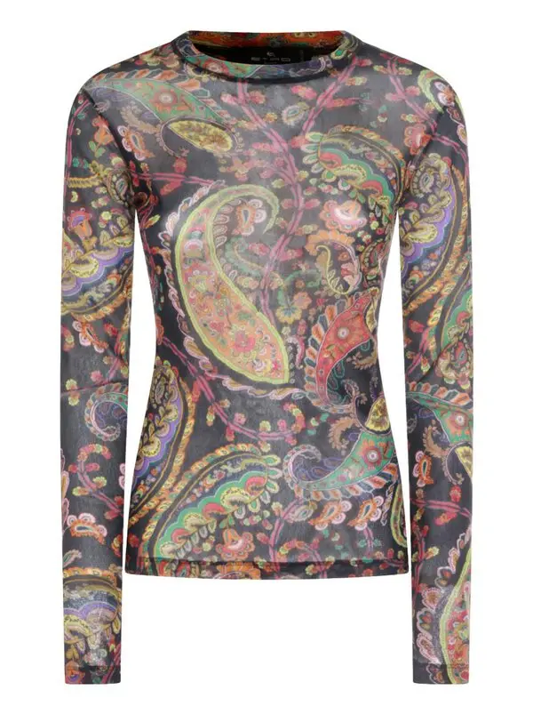 Etro Paisley Printed Long Sleeve Top - Navy/multi