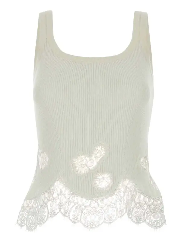 Ermanno Scervino Lace Trim Rib Knit Tank Top - No