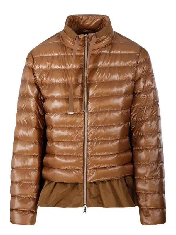 Herno Ruffled Puffer Coat - Brown