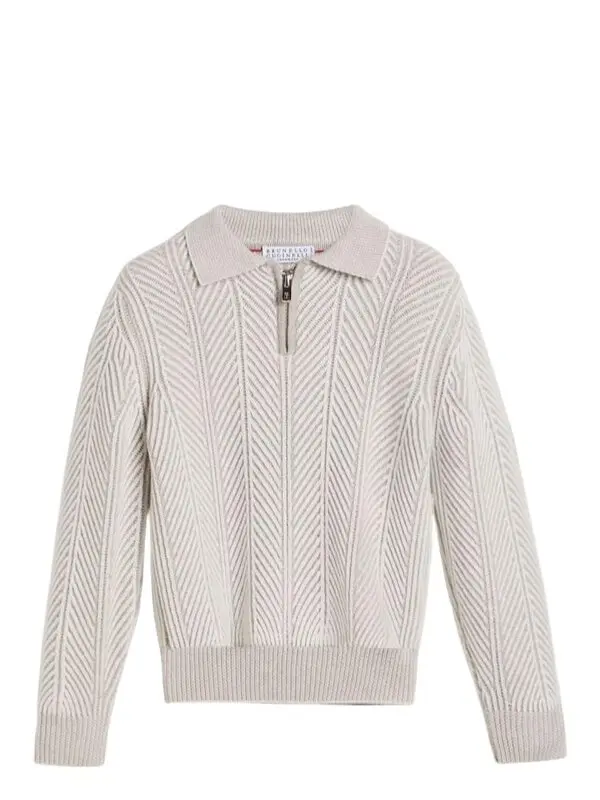 Brunello Cucinelli Vanisé Polo-collar Sweater - White