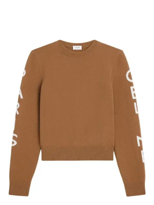 Celine Wool Cashmere Crewneck Sweater - Camel/white