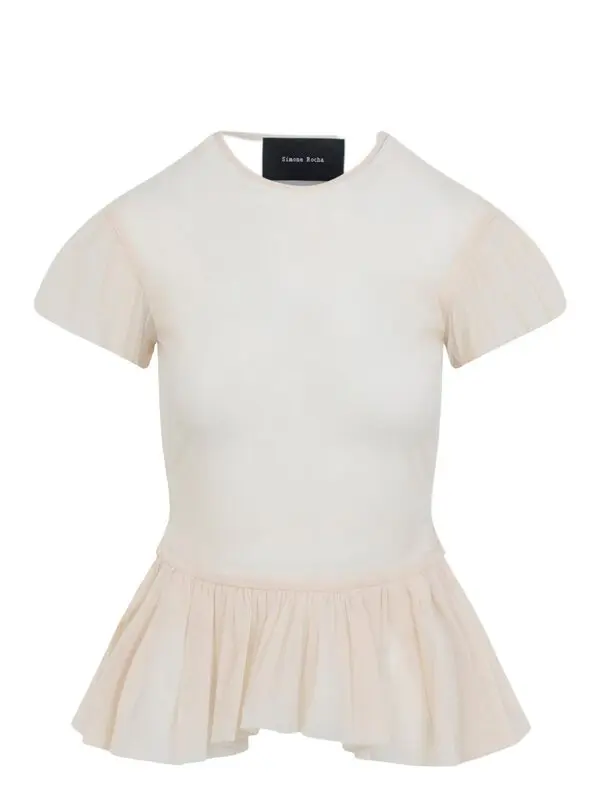 Simone Rocha Ballet Tulle Crew Neck Top With Ruffled Puff Sleeves And Flared Skirt - Nude