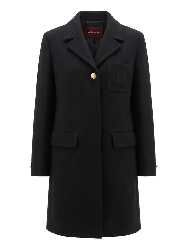 Gucci Single-breasted Batavia Coat With Interlocking G Patch - Black