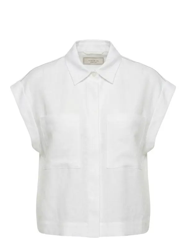 Peserico Short Sleeve Buttoned Shirt With Leaf Collar - Light White
