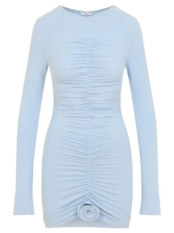 LA REVECHE Lillibet Ruched Mini Dress With 3d Floral Detail - Blue