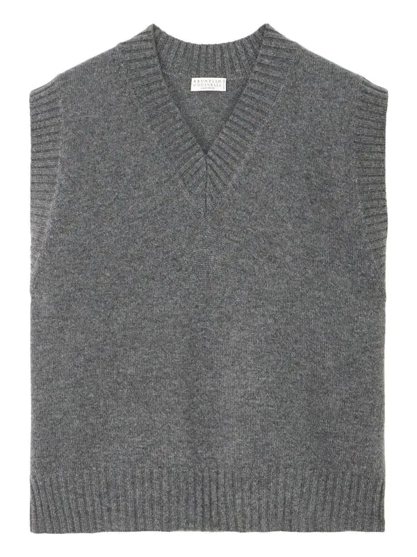 Brunello Cucinelli V-neck Knit Vest - Lead