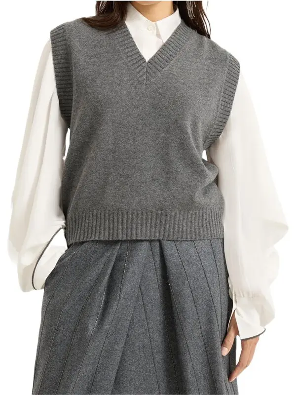 Brunello Cucinelli V-neck Knit Vest - Lead