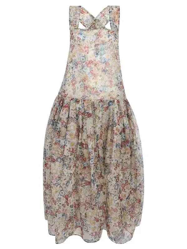 Khaite Floral Square Neck Sleeveless Dress - Nude