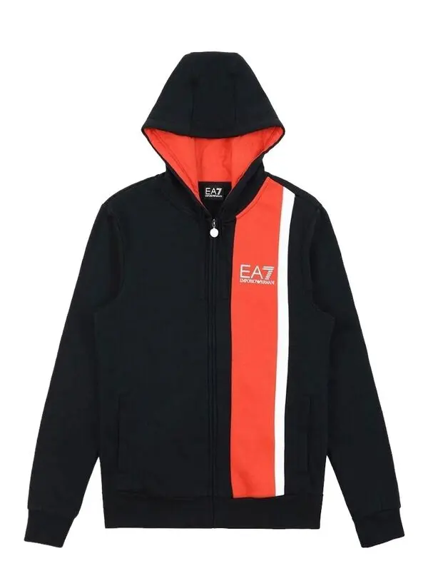 EA7 Hooded Casual Jacket With Striped Detail - Black