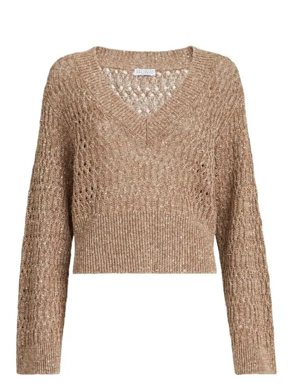 Brunello Cucinelli V-neck Ribbed Jumper - Brown