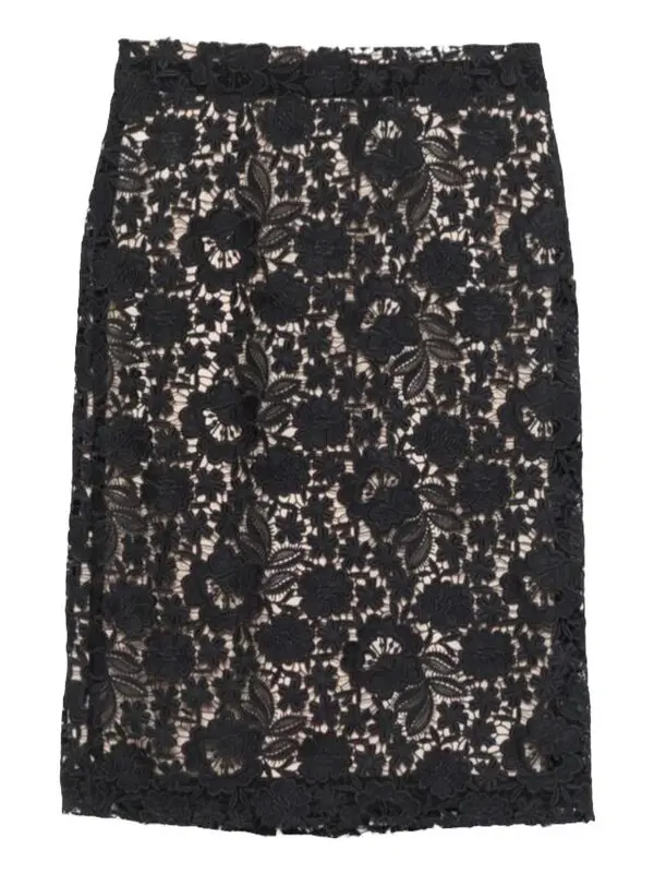 P.a.r.o.s.h Peonia Pencil Skirt With Floral Lace - Black