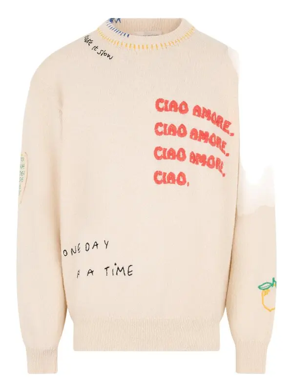ROBERTO COLLINA Oversized Embroidered Knitted Sweater - Nude