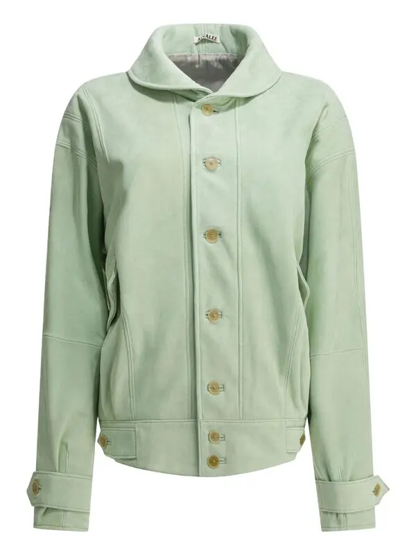 Auralee Lapel Leather Jacket - Green