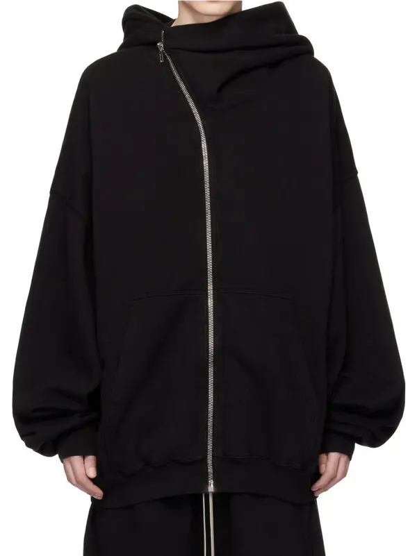 Rick Owens Temple Mountain Hun Slanted Zipper Hoodie - Black