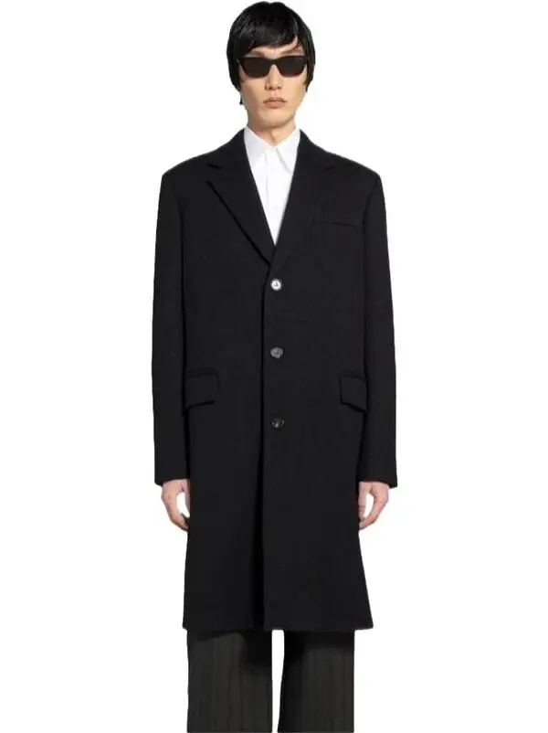 Bottega Veneta Single-breasted Wool Coat - Black
