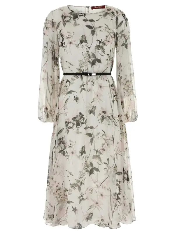 Max Mara Floral-print Midi Dress With Back Buttons - Nude