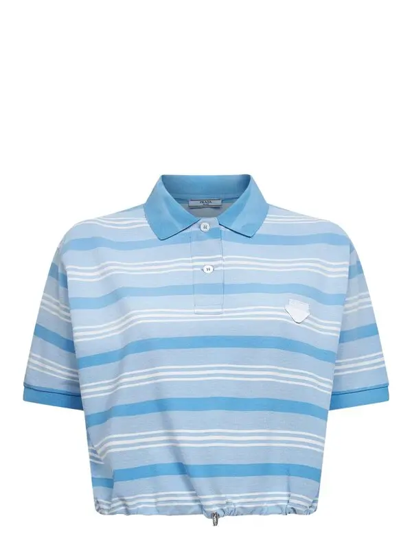 Prada Cropped Striped Polo Shirt - Light Blue