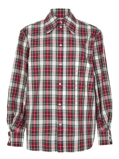 Celine Tartan Cotton Shirt - White_red_green