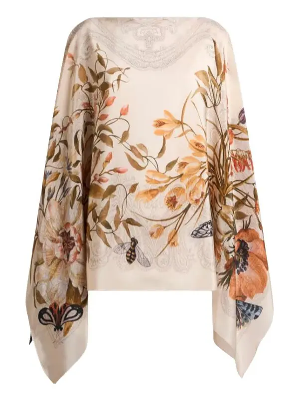 Etro Floral Printed Poncho Top - Light Brown