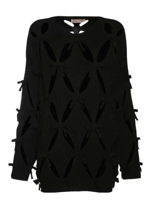 Valentino Garavani Long-sleeved Pullover With Bow Appliqué And Cut-out Detailing - Black